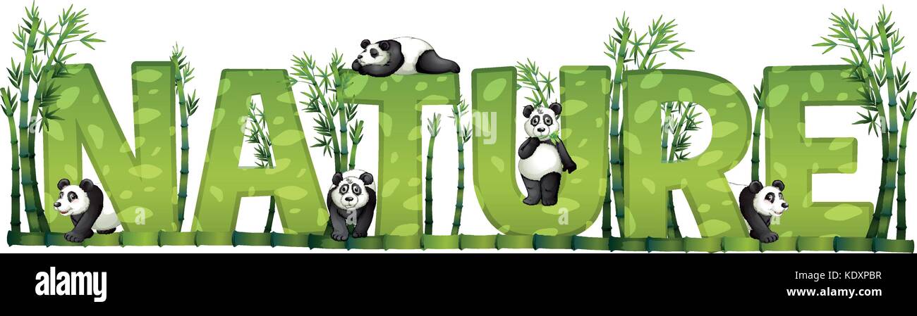 Font design for nature with panda and bamboo illustration Stock Vector ...