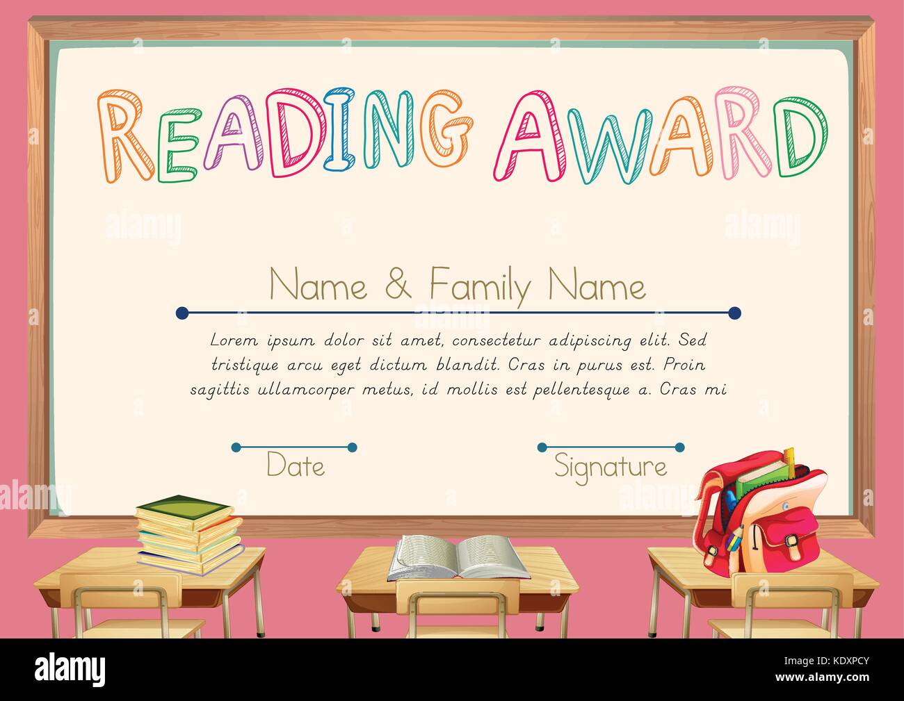 Certificate template for reading award illustration Stock Vector Image ...