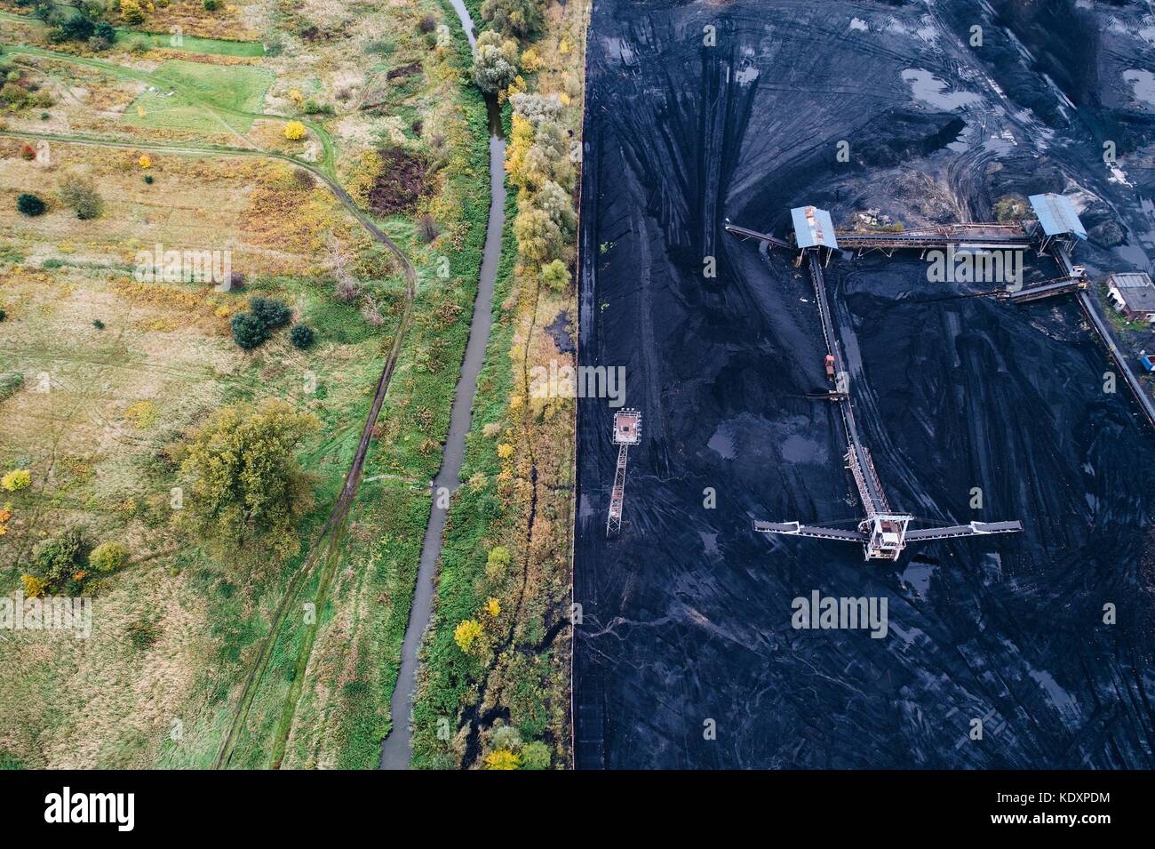 Coal mine in Silesia, Poland. Thin border between nature and industry ...