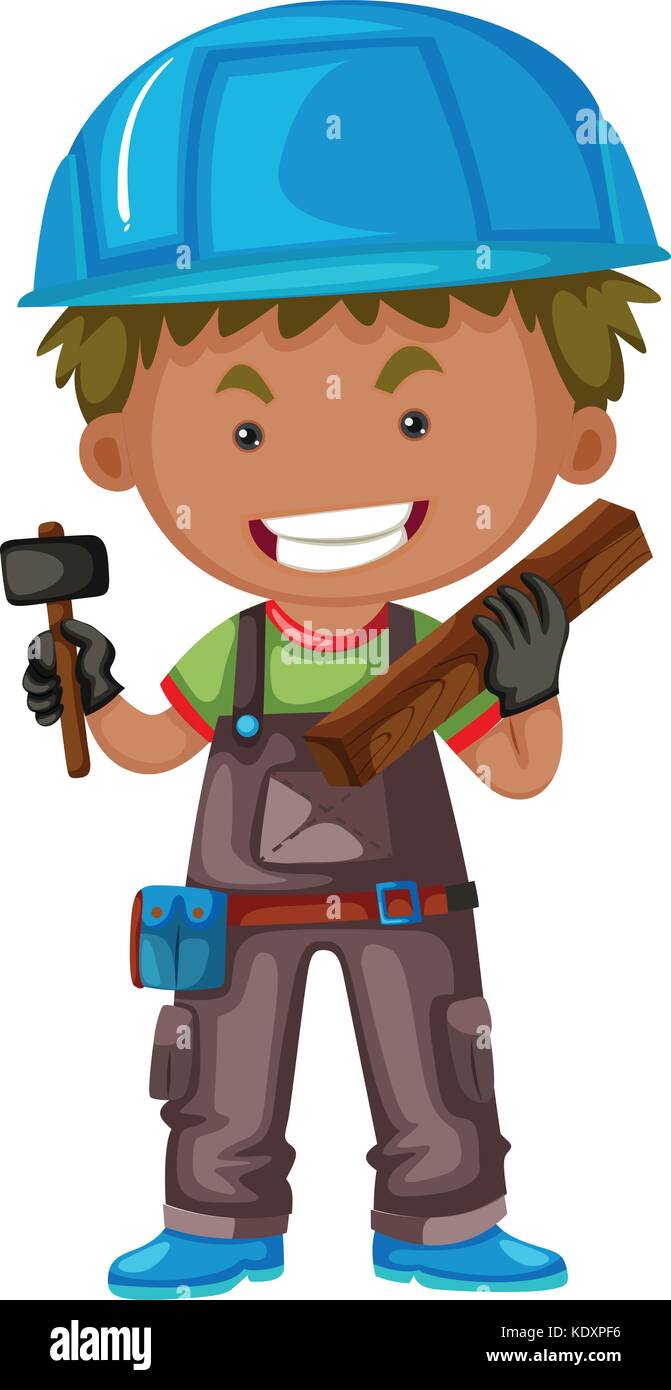 Carpenter with hammer and wood illustration Stock Vector Image & Art ...