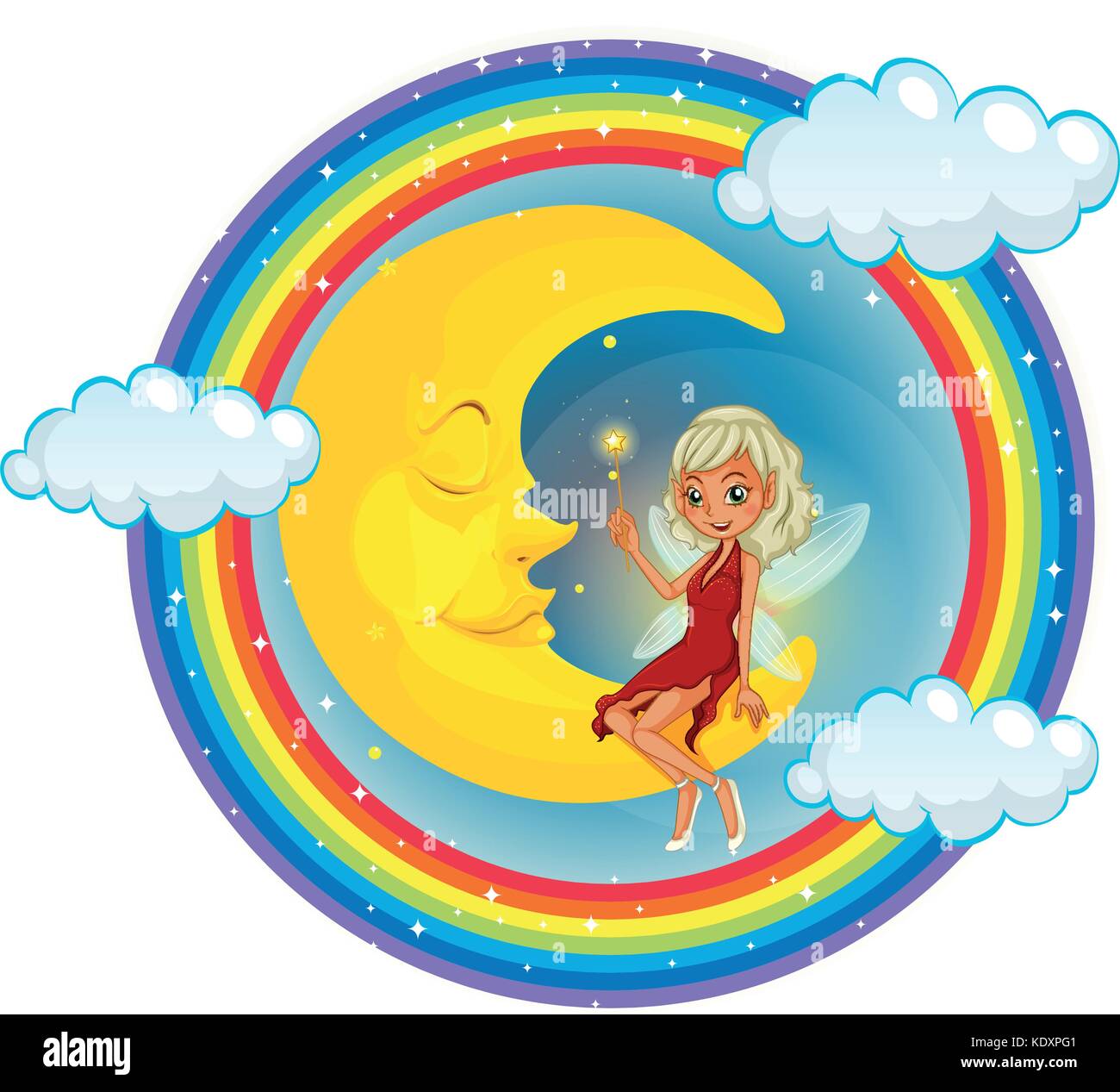 Cute fairy on the moon illustration Stock Vector Image & Art - Alamy