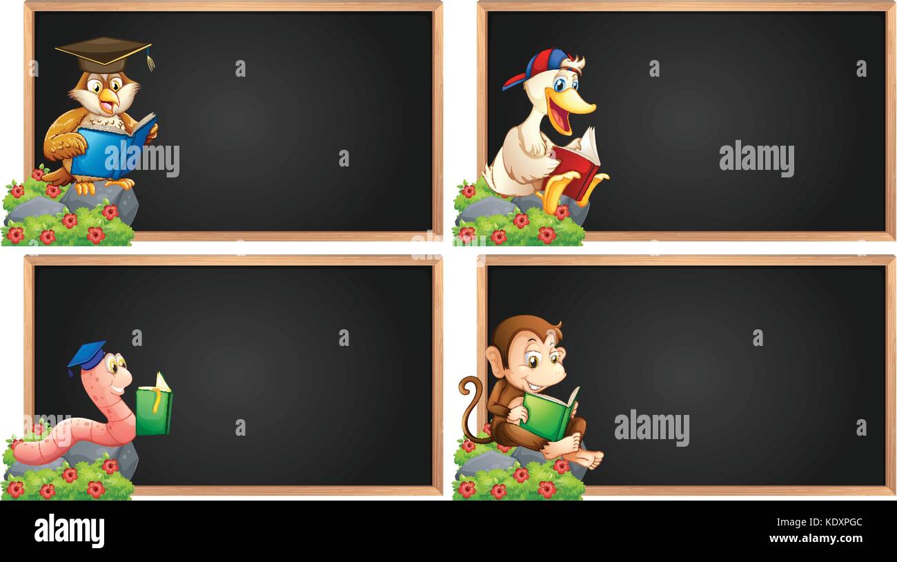 Board template with animals reading book illustration Stock Vector ...