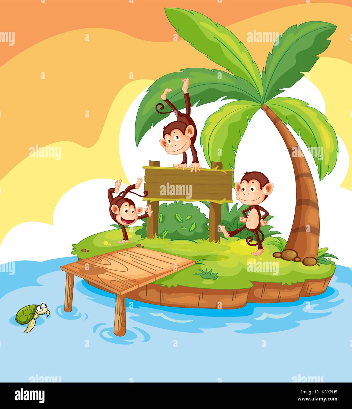 Three monkeys on the wooden sign illustration Stock Vector Image & Art ...