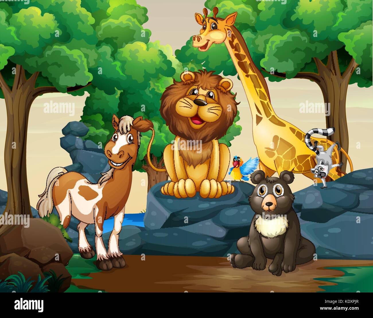 Different types of wild animals in the forest illustration Stock Vector ...