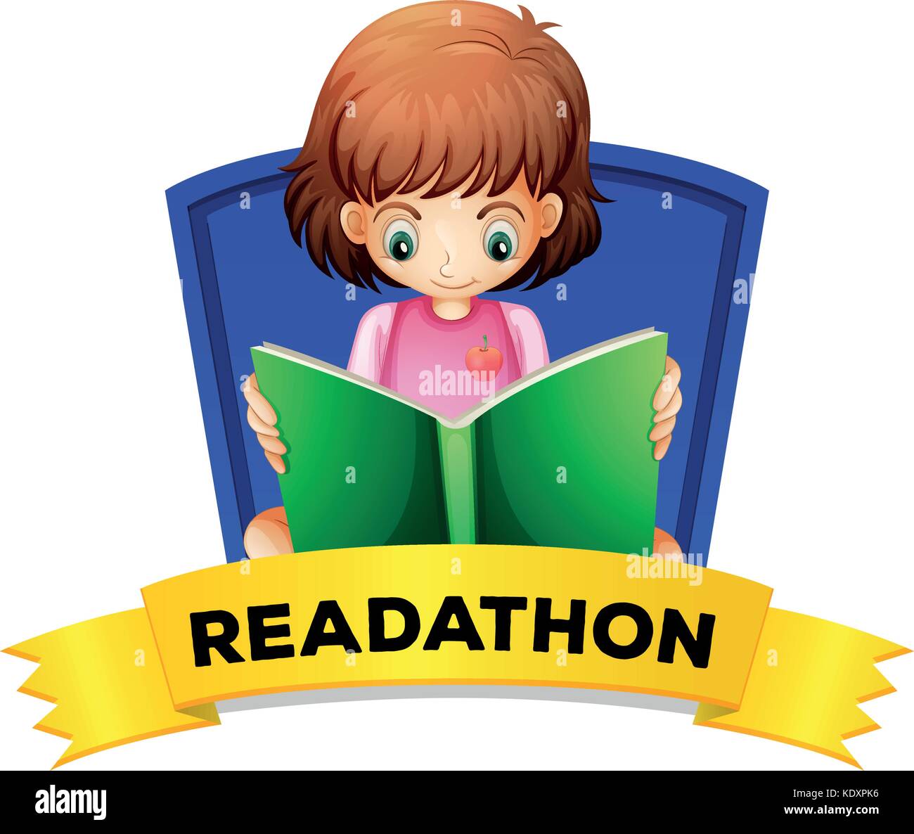 Wordcard for readathon with girl reading book illustration Stock Vector ...