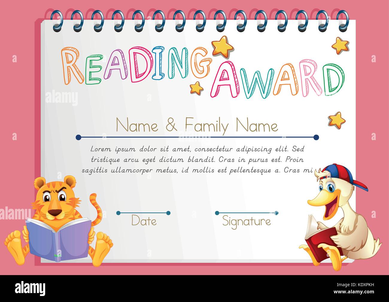 Reading award template with animals reading books illustration Stock ...