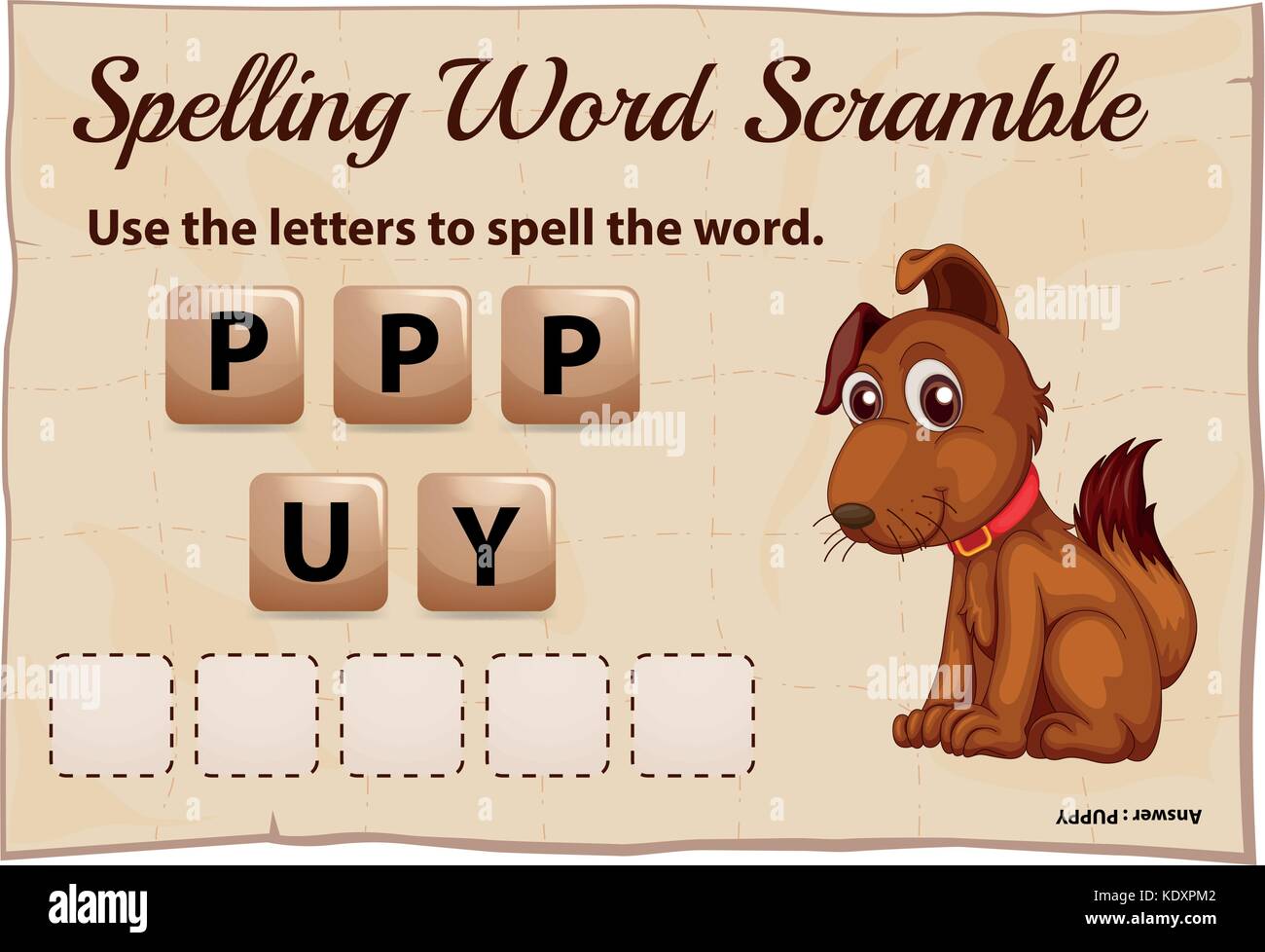 Spelling scramble game template for puppy illustration Stock Vector ...