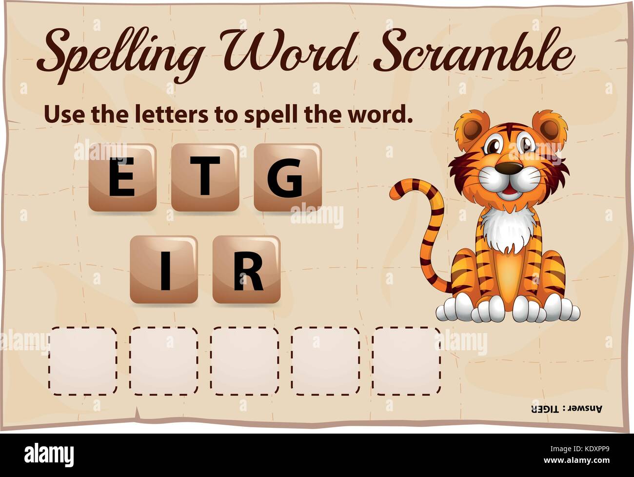 Spelling word scramble for word tiger illustration Stock Vector Image ...