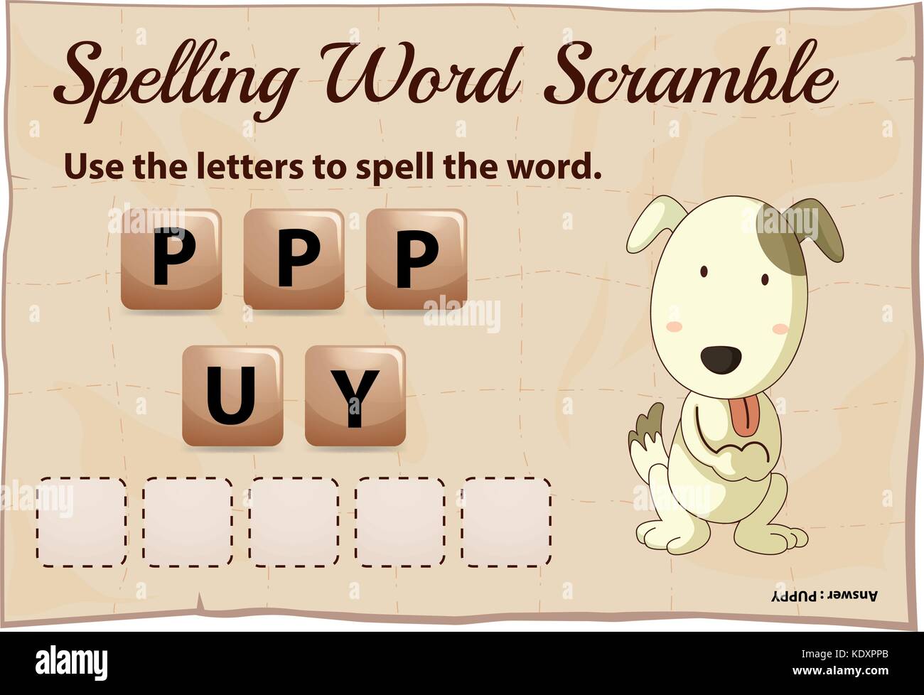 Spelling word scramble game with word puppy illustration Stock Vector ...