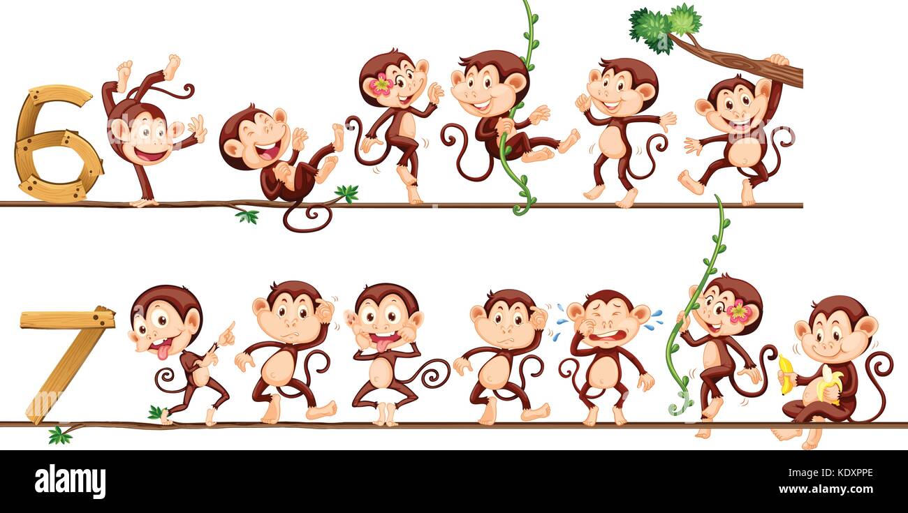 Monkeys and number six and seven illustration Stock Vector Image & Art ...