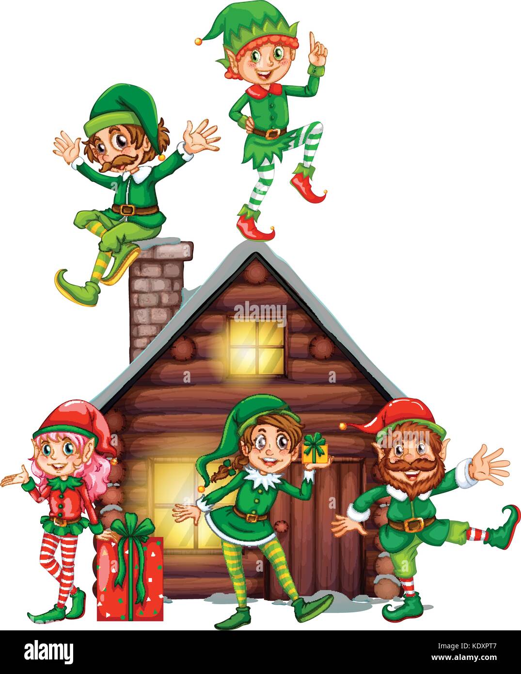 Many elves on the cabin illustration Stock Vector Image & Art - Alamy