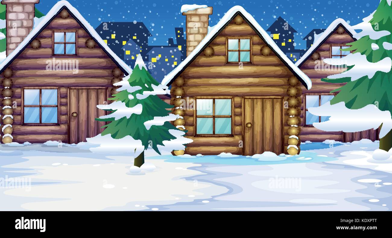 Wood cabins in the snow illustration Stock Vector Image & Art - Alamy