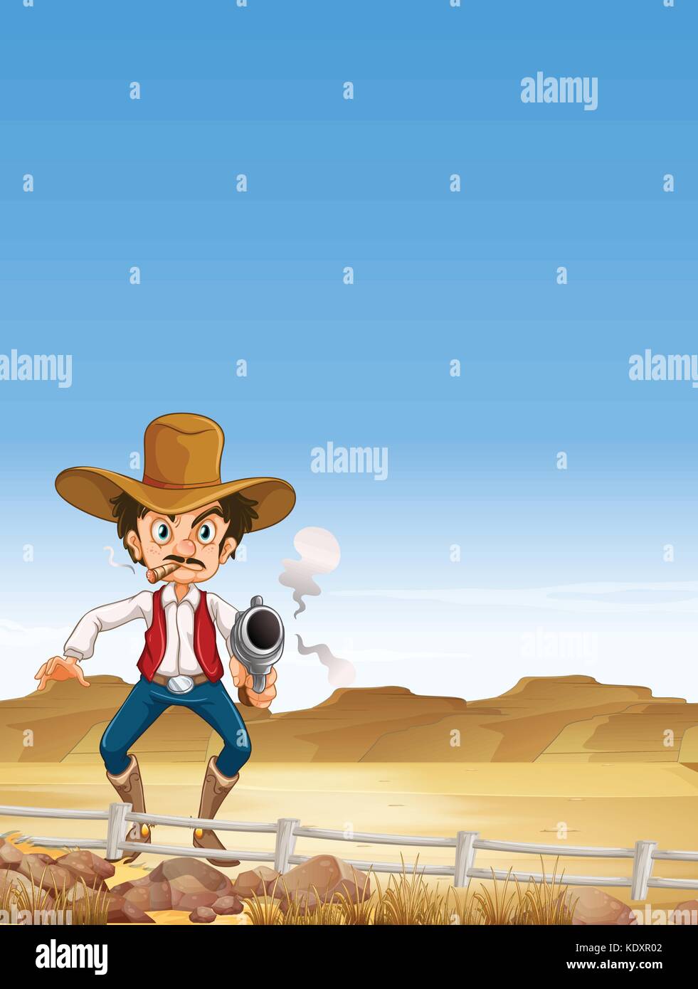 Cowboy shooting gun in the field illustration Stock Vector Image & Art ...
