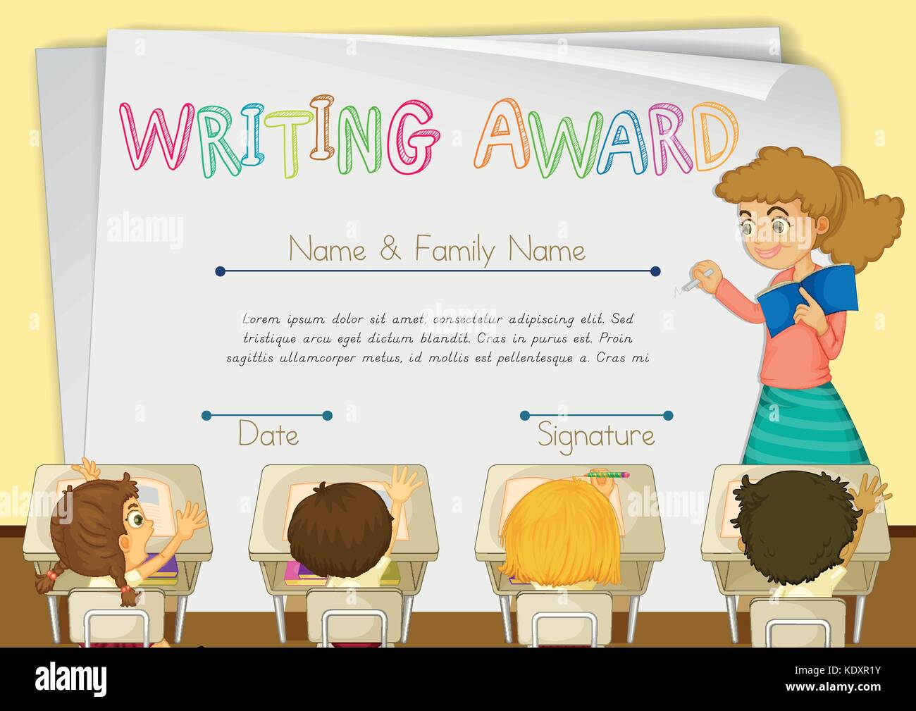 Certificate template for writing award illustration Stock Vector Image ...