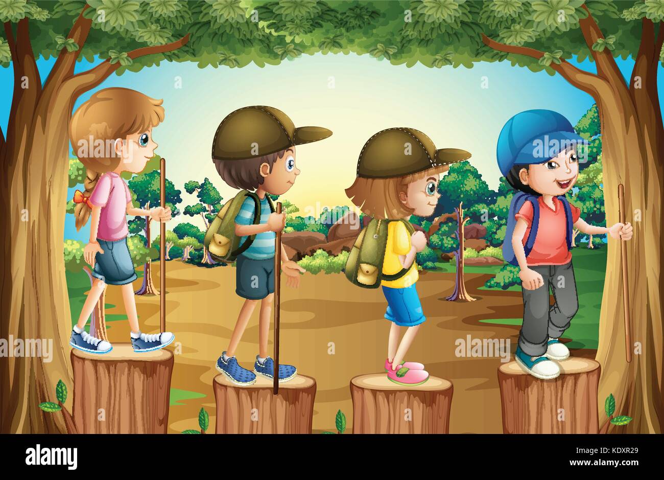 Kids Hiking Clip Art