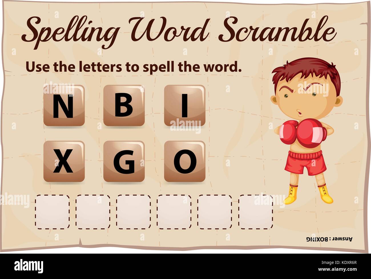 Spelling word scramble template for word boxing illustration Stock ...