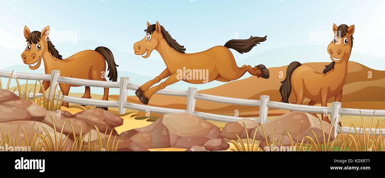 Three horses in field Stock Vector Images - Alamy