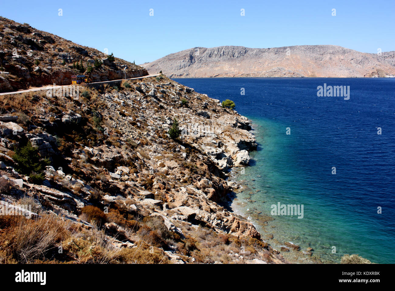 Views of the deep-blue sea near Emborio on Symi, Dodecanese Islands ...