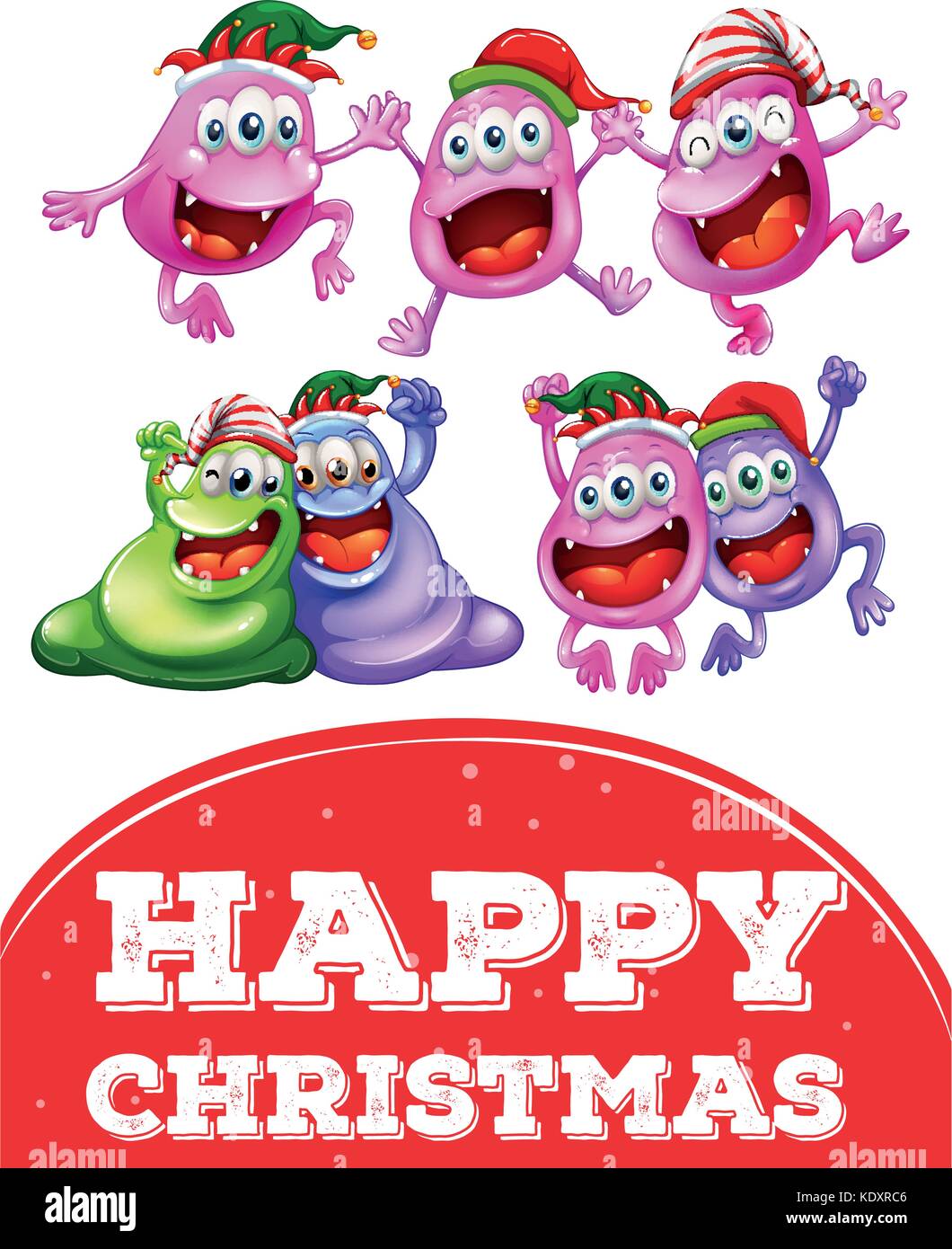 Christmas card template with happy monsters illustration Stock Vector ...