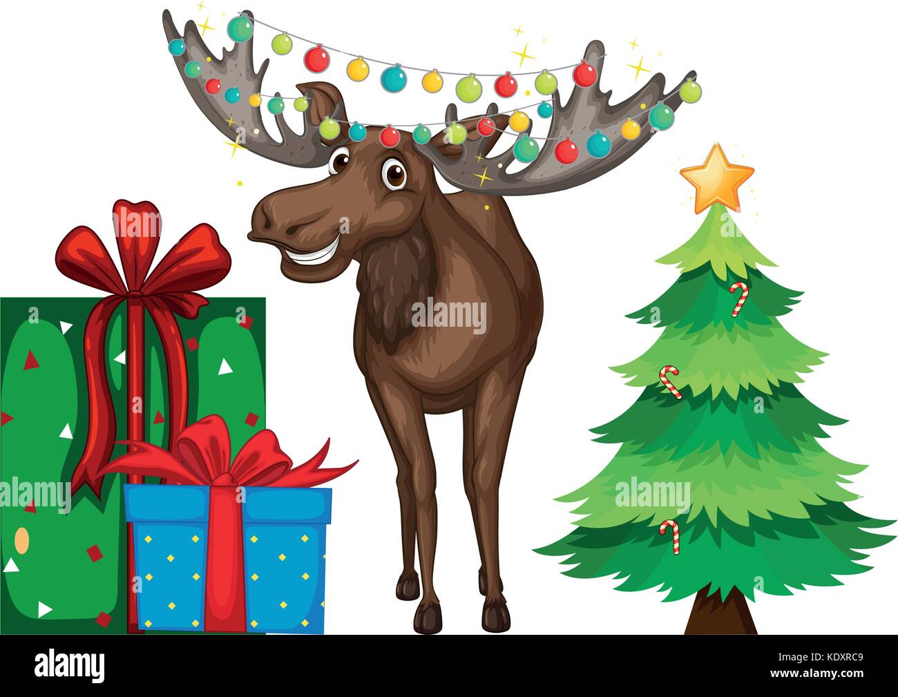 Christmas theme with reindeer and tree illustration Stock Vector Image ...
