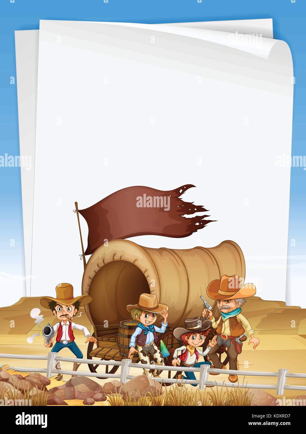 Paper template with cowboys in the field illustration Stock Vector ...