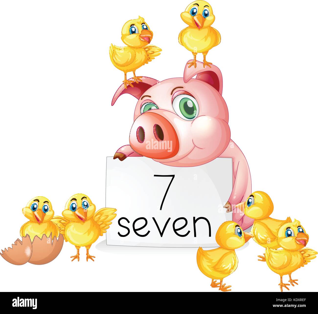 Number seven with pig and chicks illustration Stock Vector Image & Art ...
