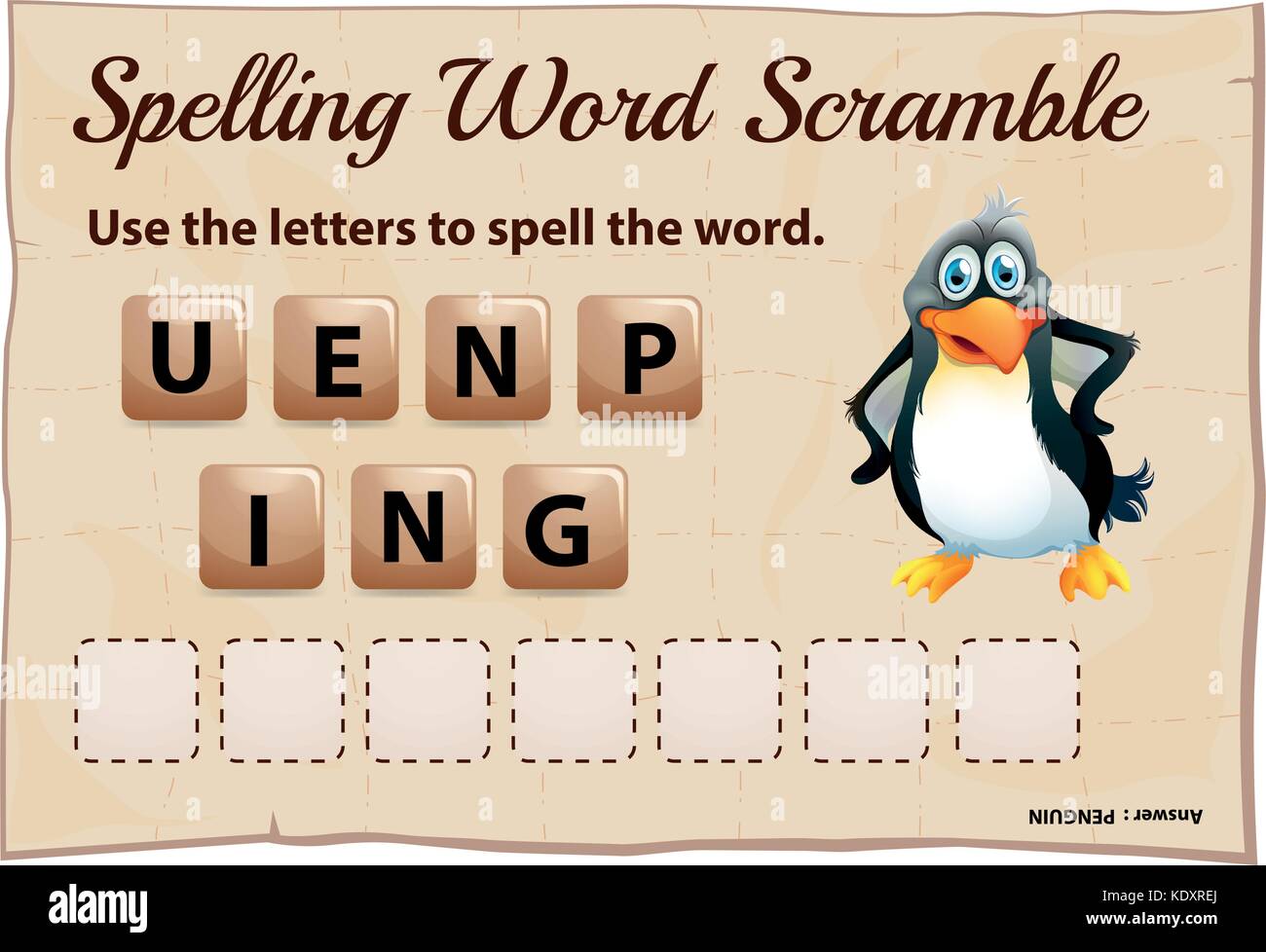 Spelling word scramble game with penguin illustration Stock Vector ...