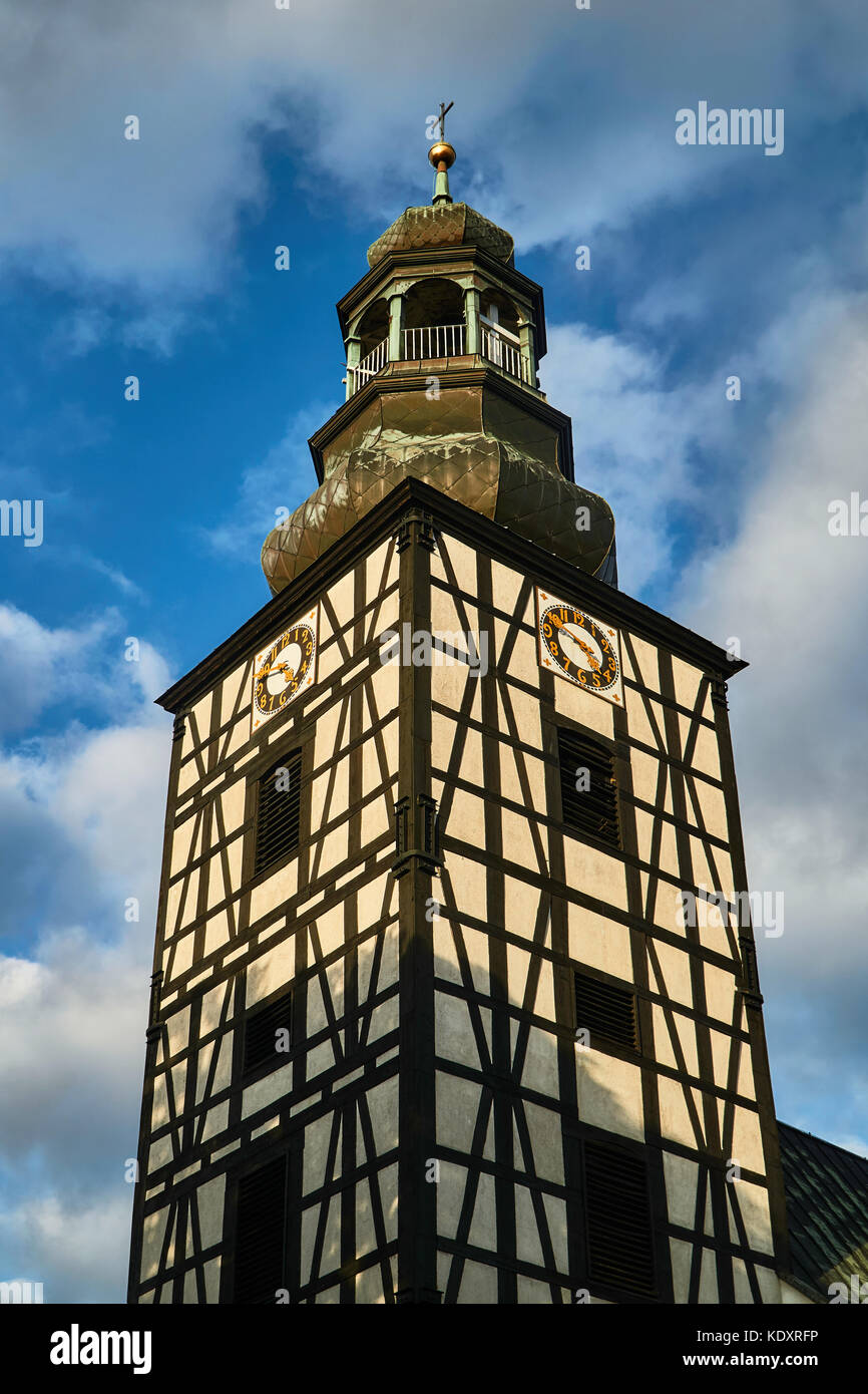 The tower of the Protestant church in Milicz in Poland Stock Photo - Alamy