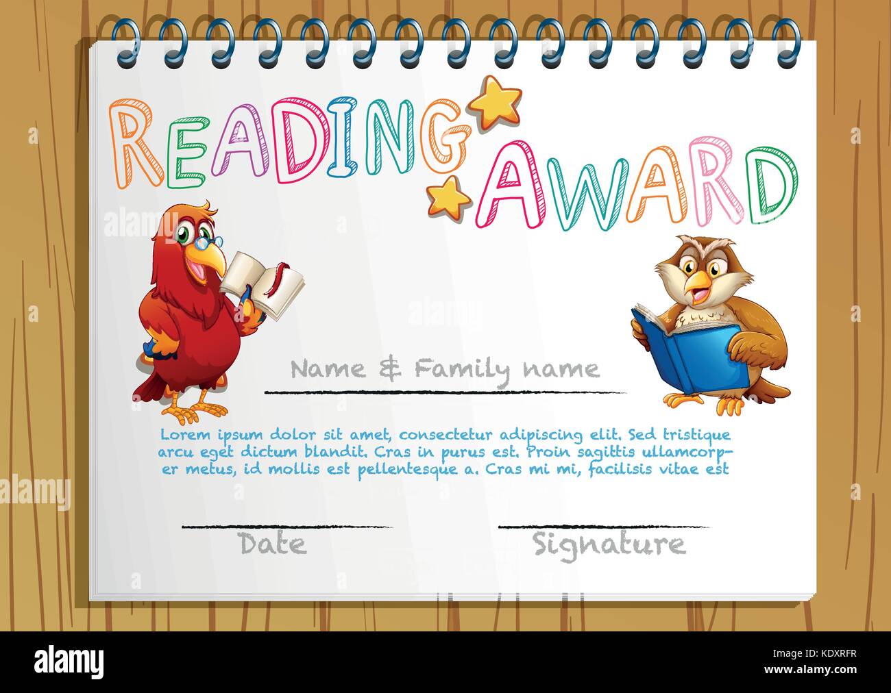 Certificate template for reading award illustration Stock Vector Image ...