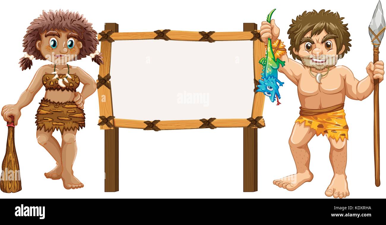 Border template with two cavemen illustration Stock Vector Image & Art ...