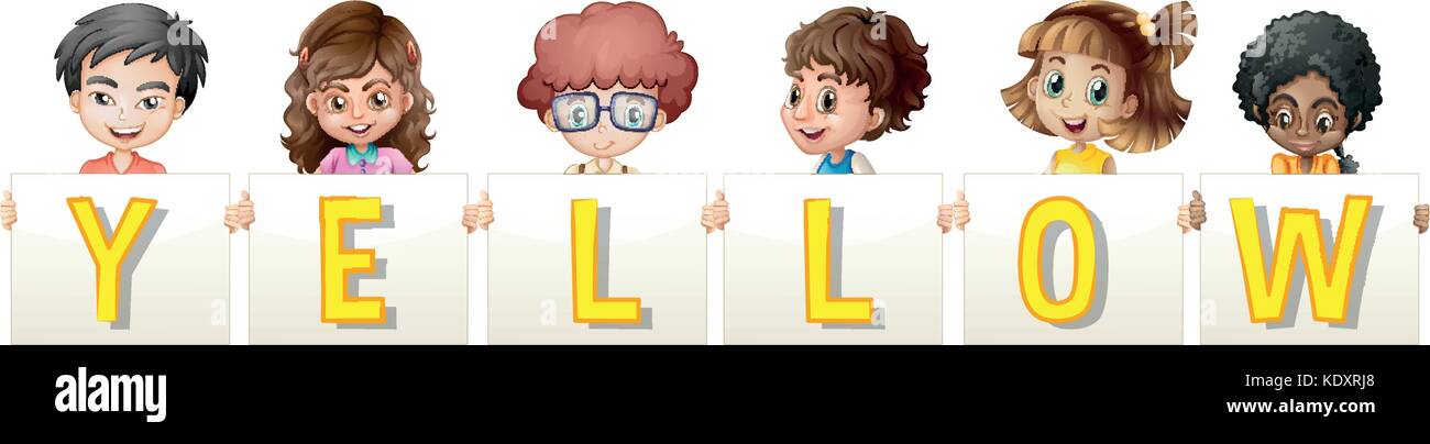 Happy children holding sign yellow illustration Stock Vector Image ...