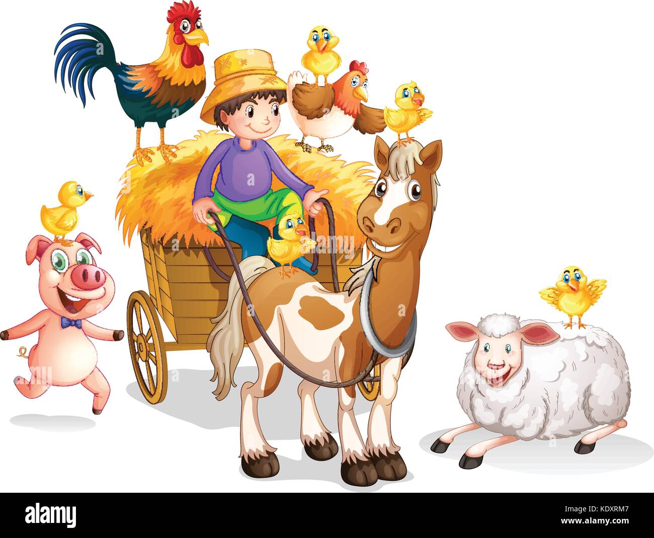 Farmer and many farm animals illustration Stock Vector Image & Art - Alamy