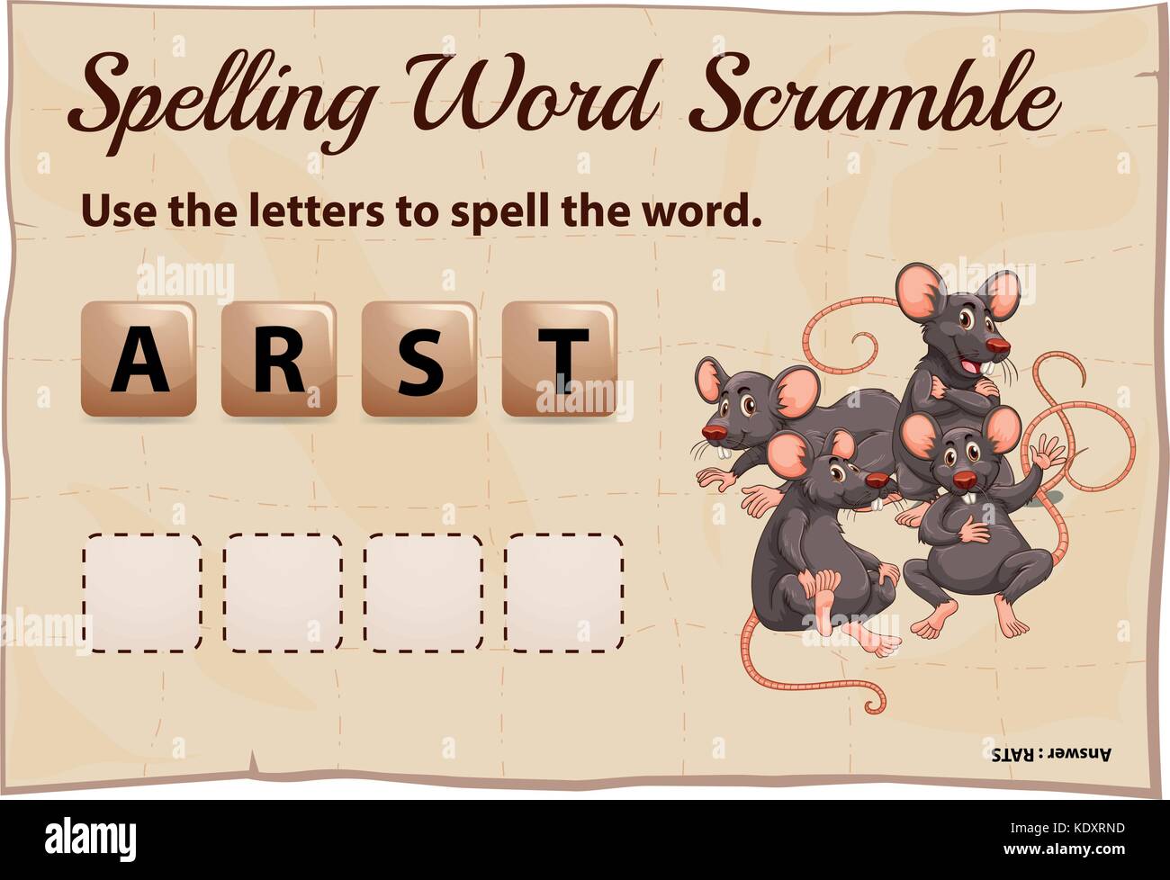 Spelling word scramble game for word rats illustration Stock Vector ...