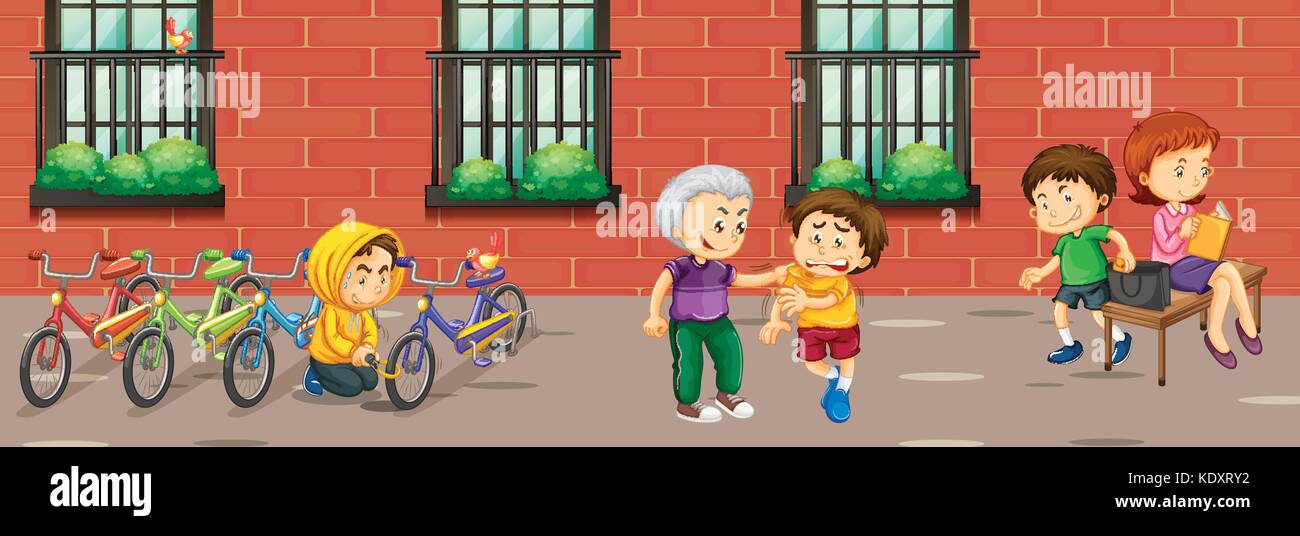 Scene with kids doing different crimes illustration Stock Vector Image ...