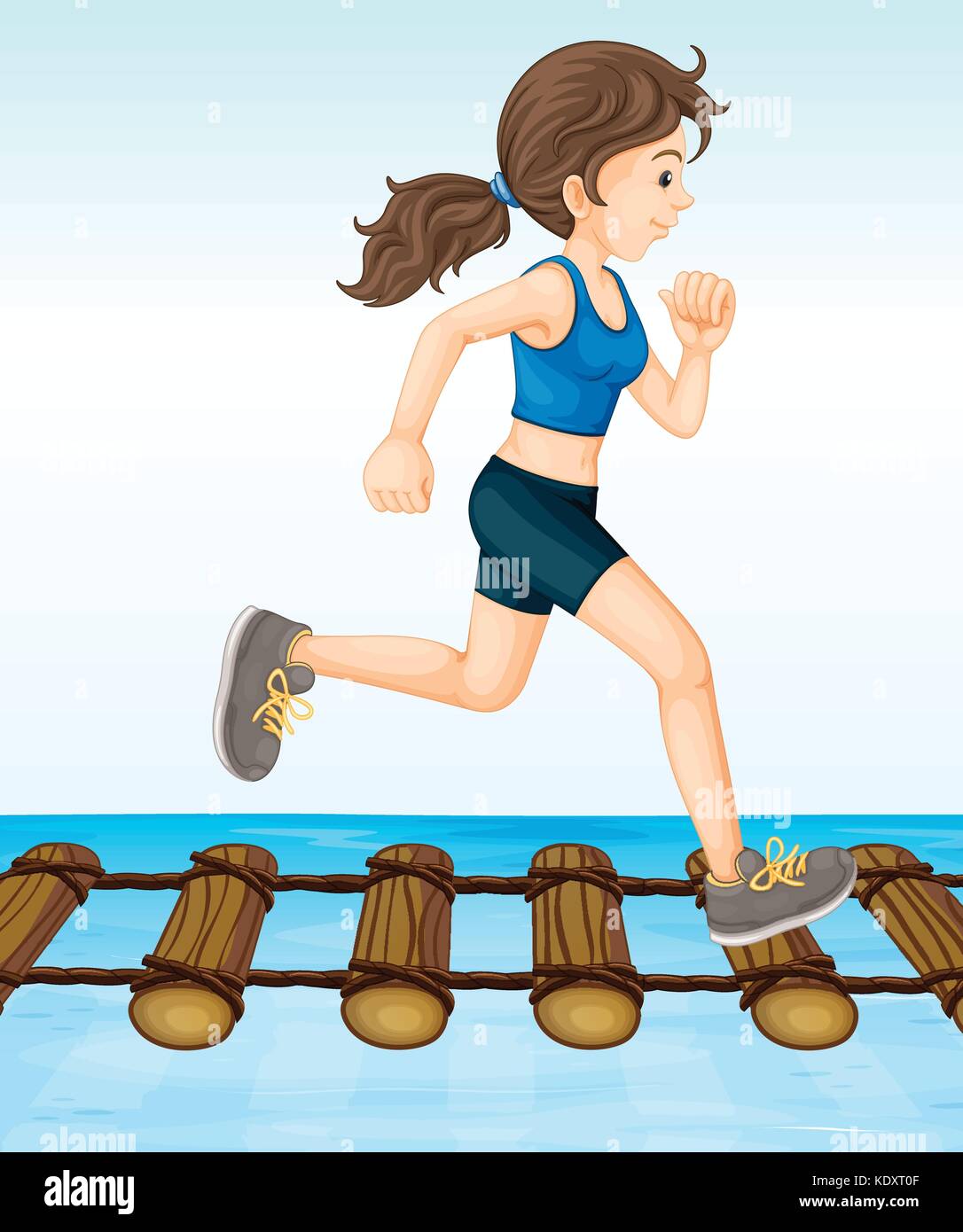 Girl running on wooden log bridge illustration Stock Vector Image & Art ...