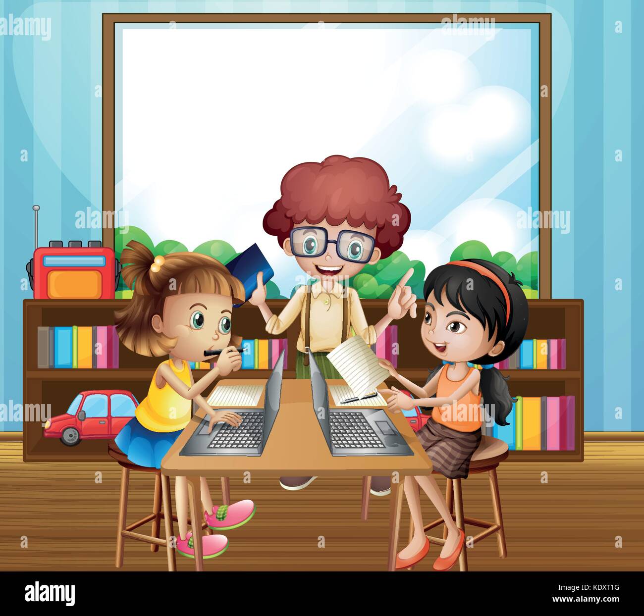Kids working in classroom illustration Stock Vector Image & Art - Alamy