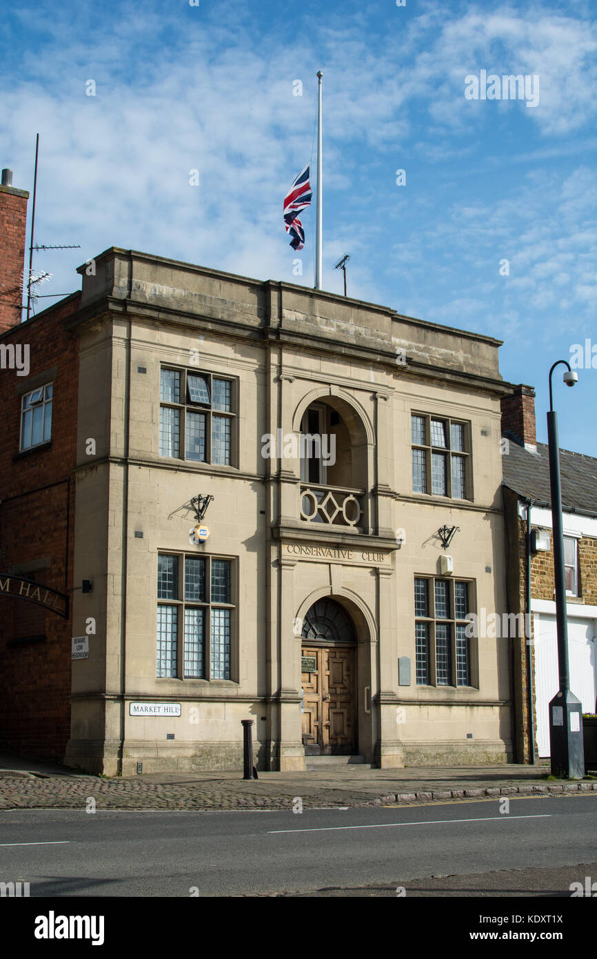 Conservative Club in Rothwell Northamptonshire UK flag half mast pole ...