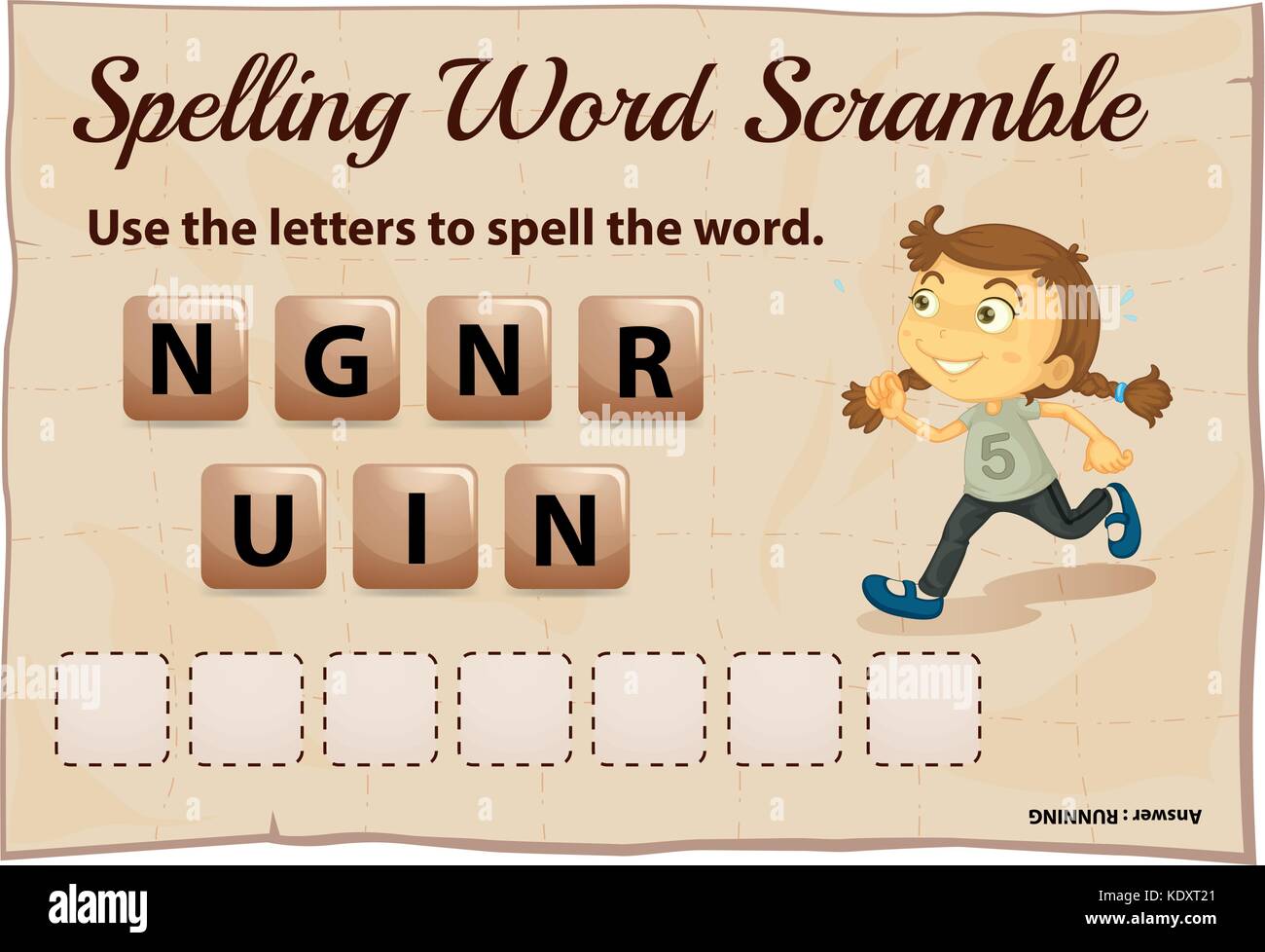 Spelling word scramble game with word running illustration Stock Vector ...