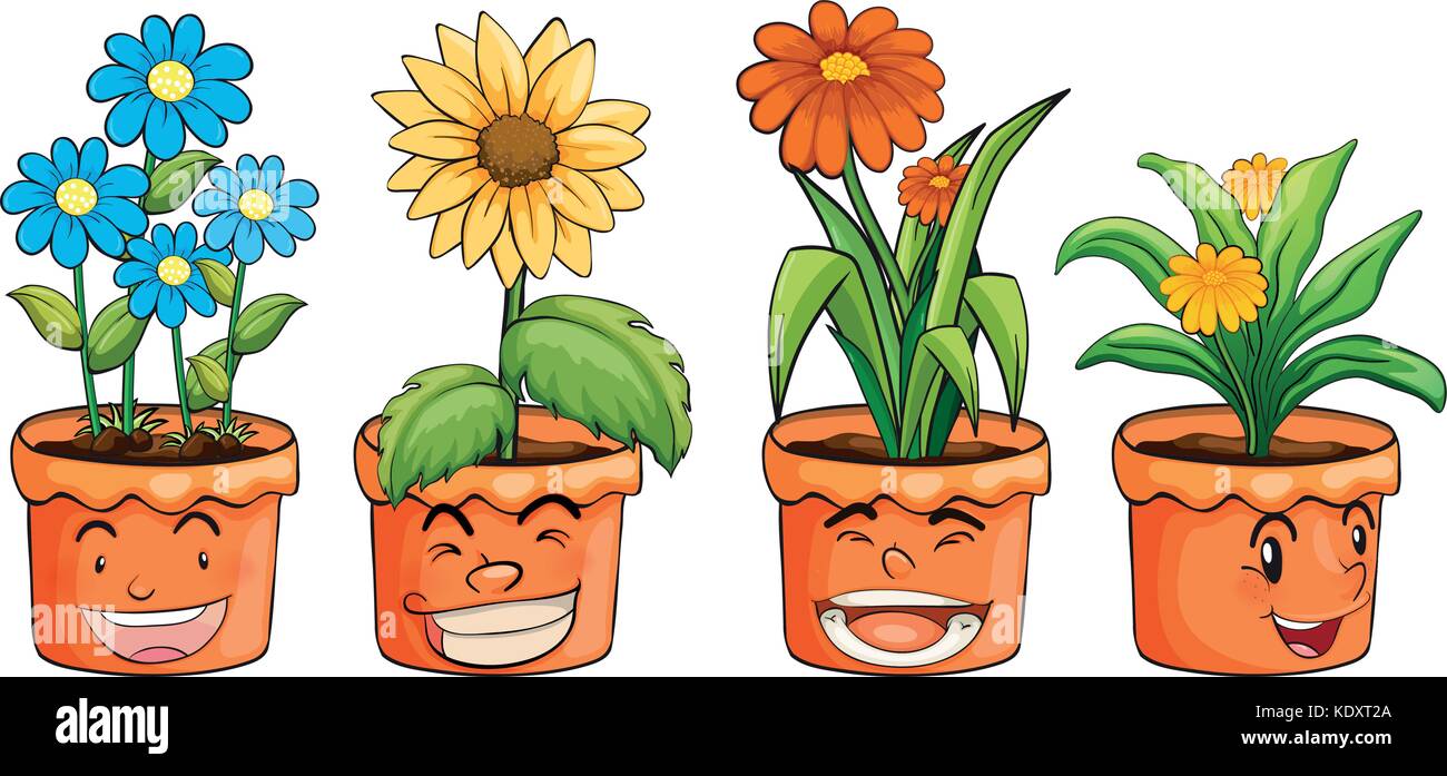 Four pots of flowers illustration Stock Vector Image & Art - Alamy