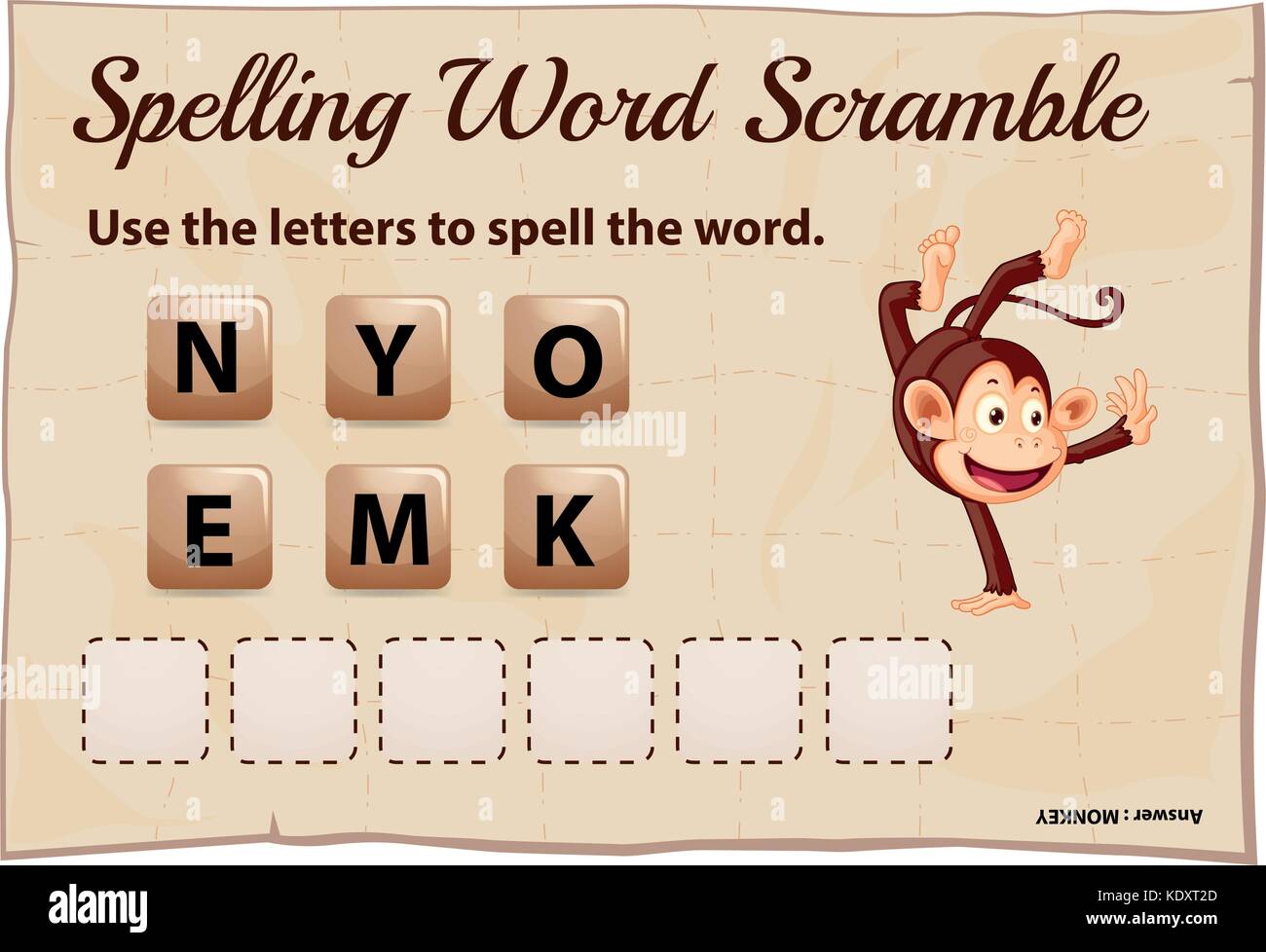 Spelling word scramble game for word monkey illustration Stock Vector ...