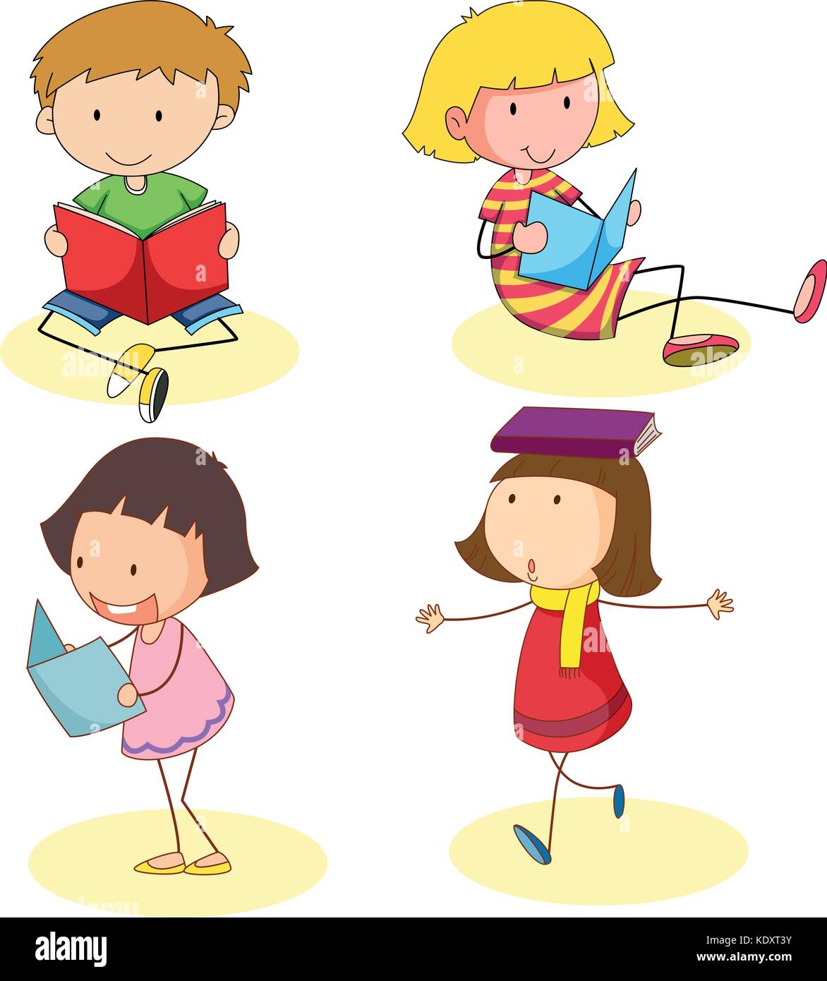 Boy and girls reading book illustration Stock Vector Image & Art - Alamy