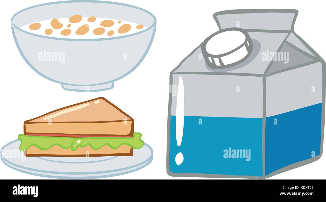 Breakfast set with cereal and milk illustration Stock Vector Image ...