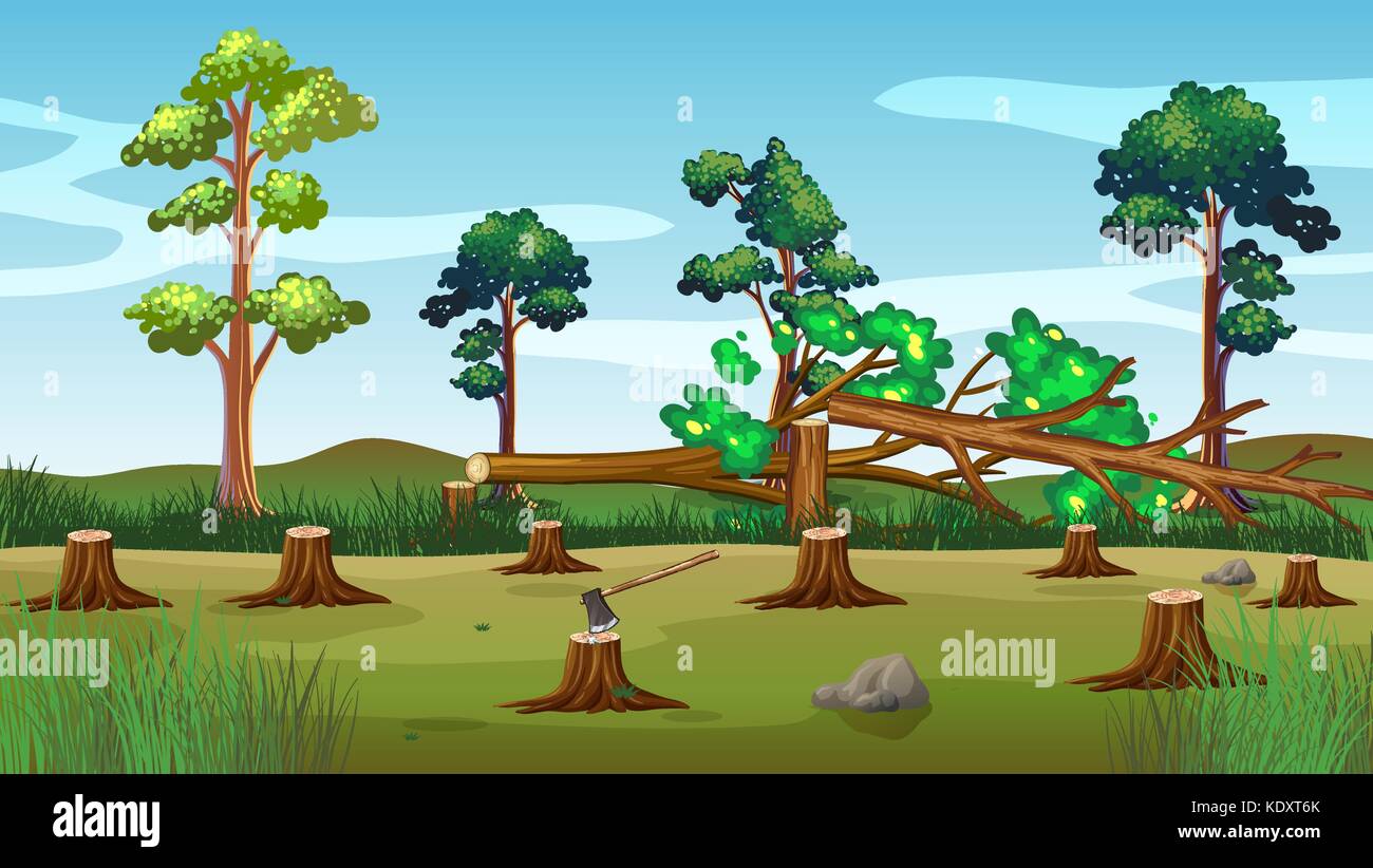 Scene with chopped trees on the ground illustration Stock Vector Image ...