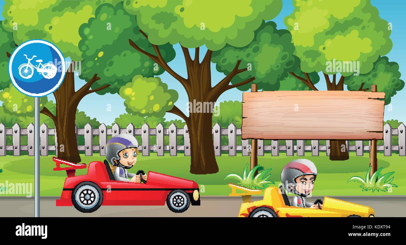 Park scene with kids racing car illustration Stock Vector Image & Art ...