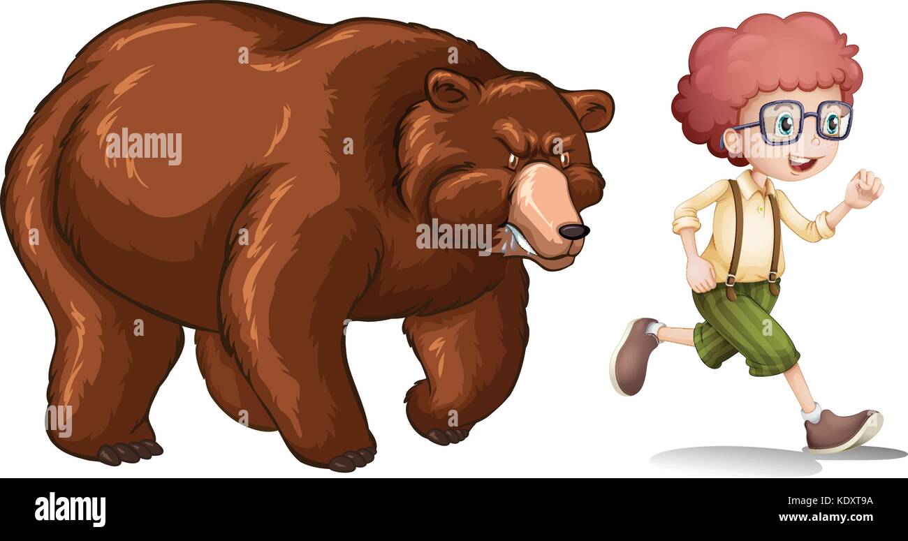 Brown bear chasing little boy illustration Stock Vector Image & Art - Alamy