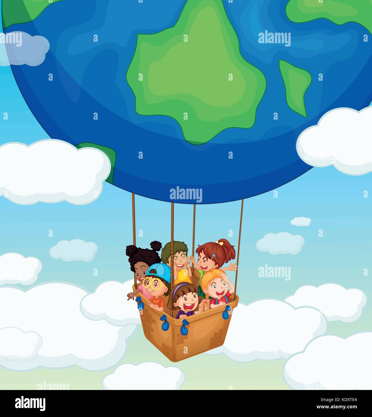 Happy kids riding on big balloon illustration Stock Vector Image & Art ...