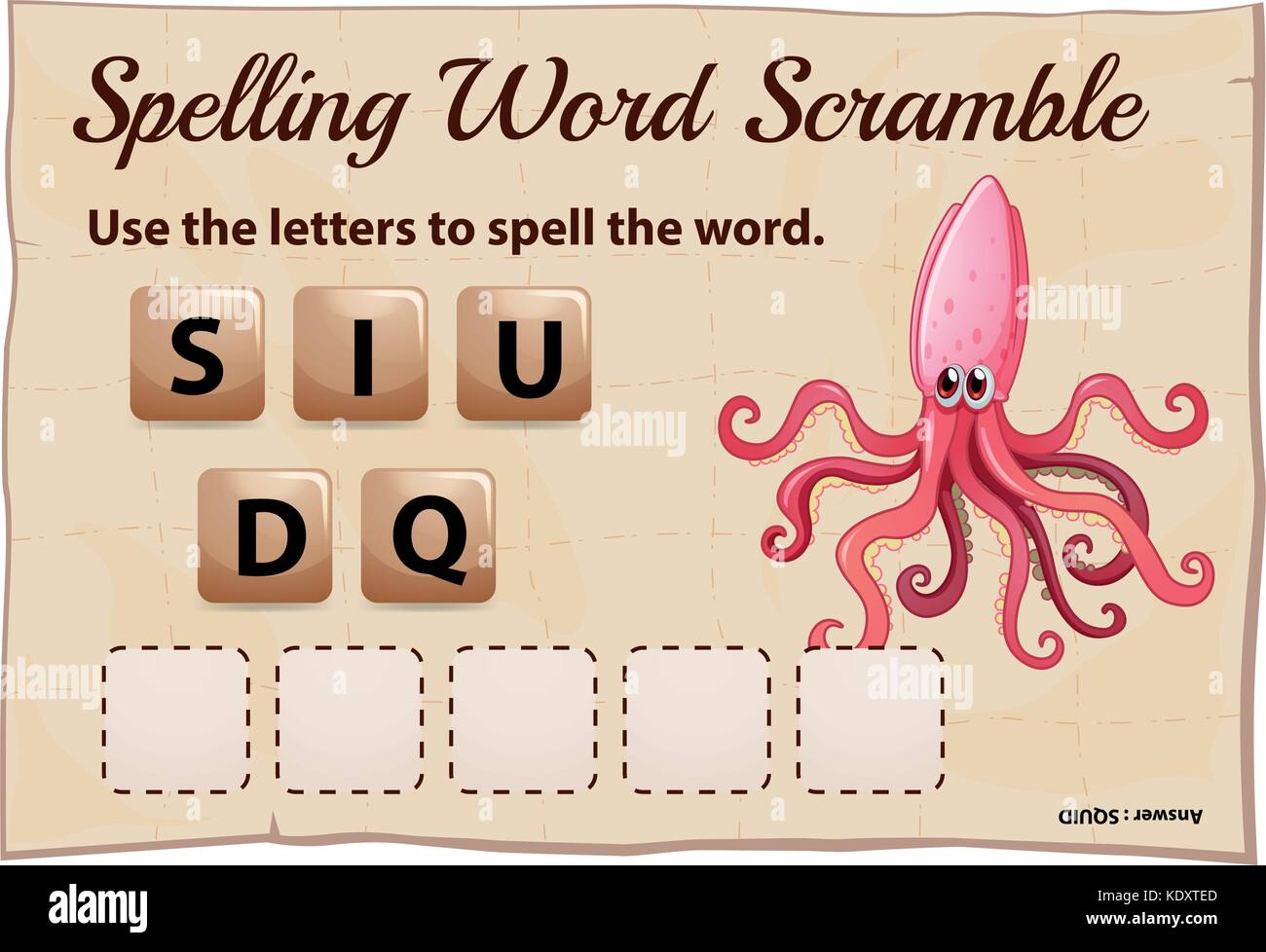 Spelling word scramble game for word squid illustration Stock Vector ...