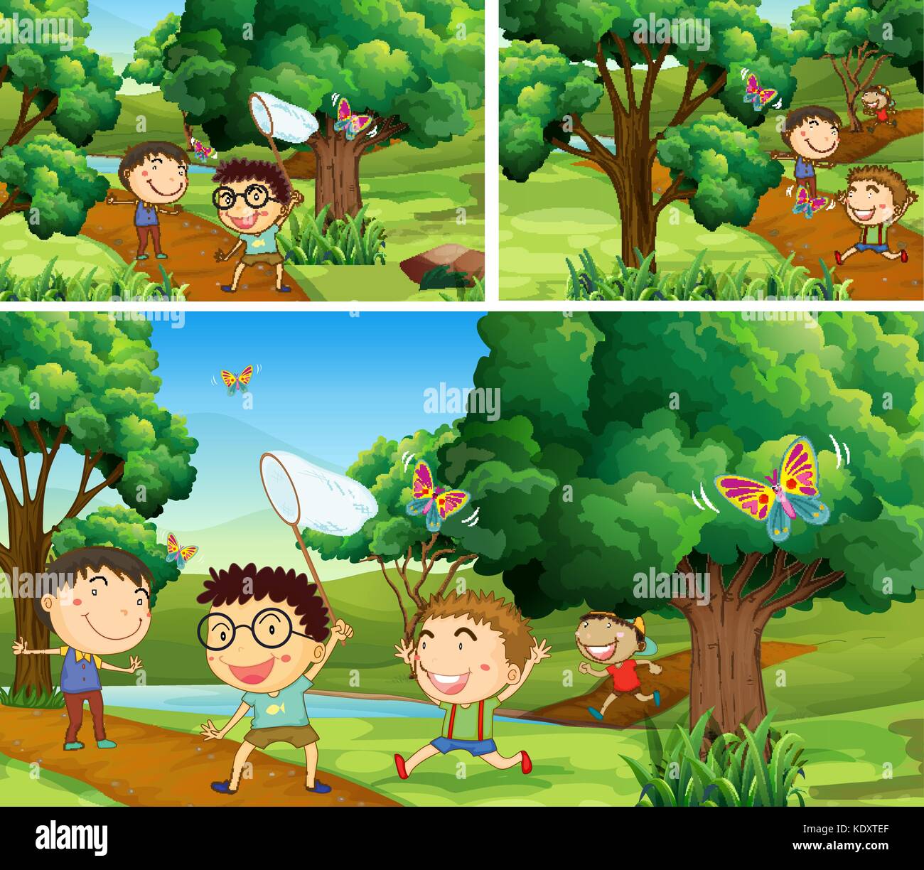 Scenes with children catching bugs in garden illustration Stock Vector ...