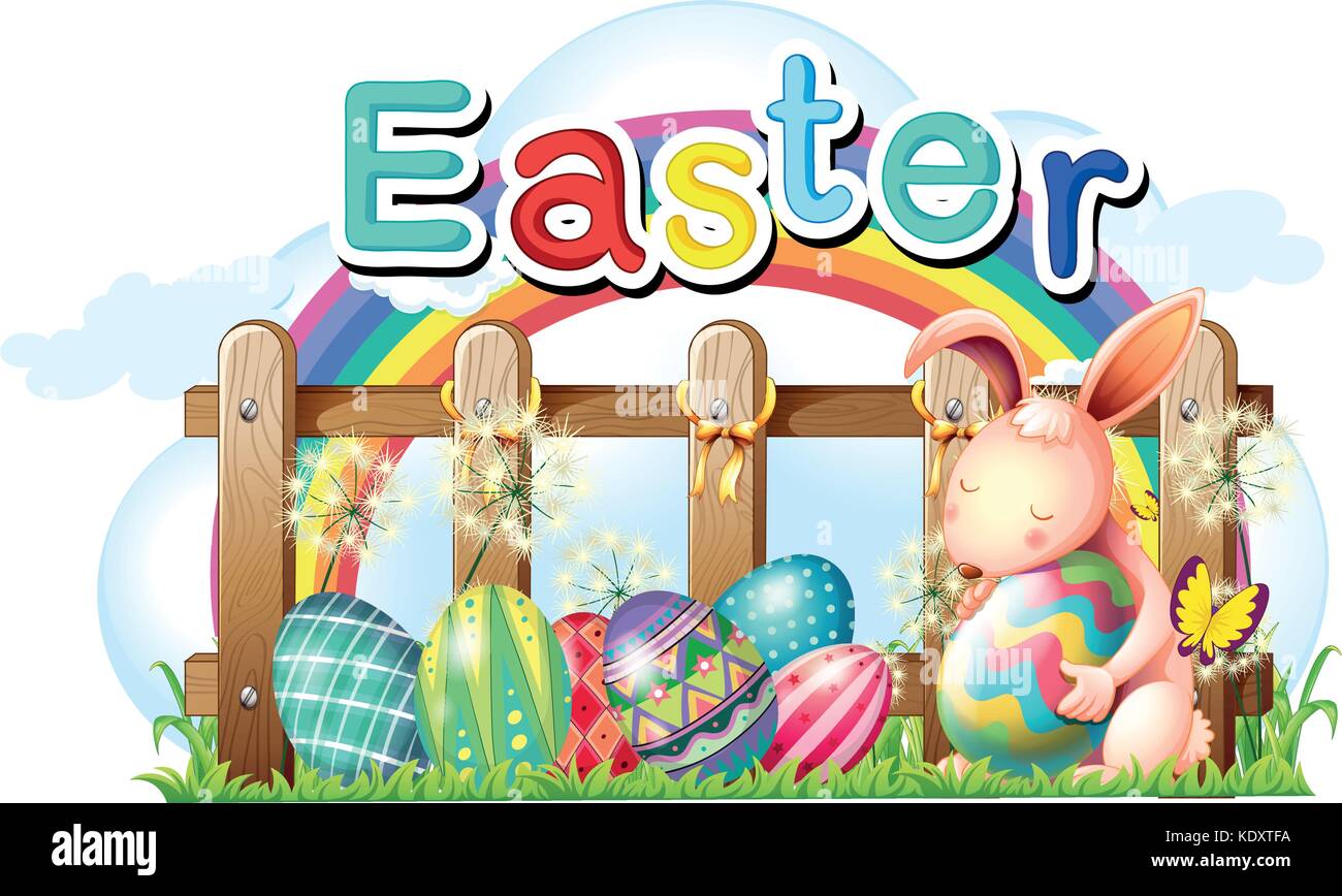 Easter bunny with decorated eggs illustration Stock Vector Image & Art ...