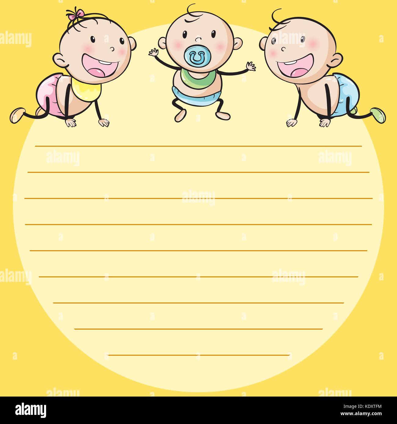 Line paper template with three babies illustration Stock Vector Image ...